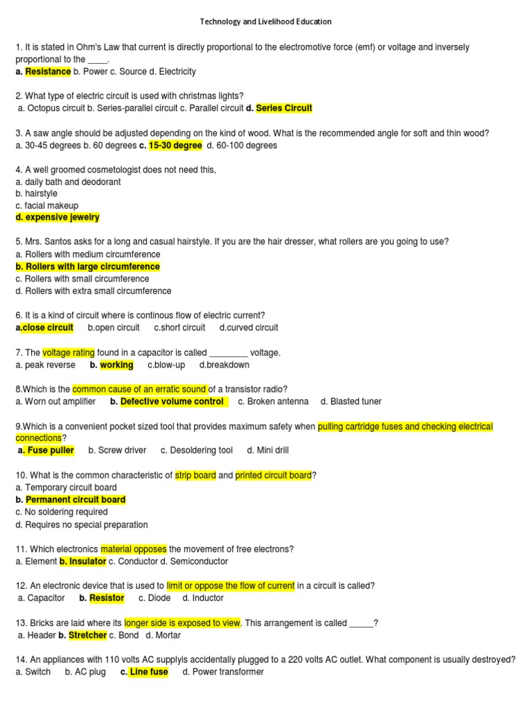 TLE Questions | PDF | Electronic Circuits | Electrical Resistance And ...