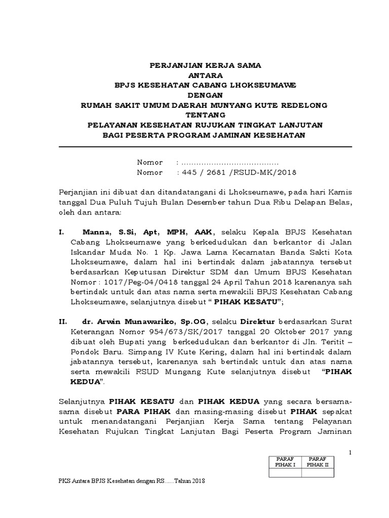 Kerja Sama BPJS dan RSUD Munyang Kute | PDF