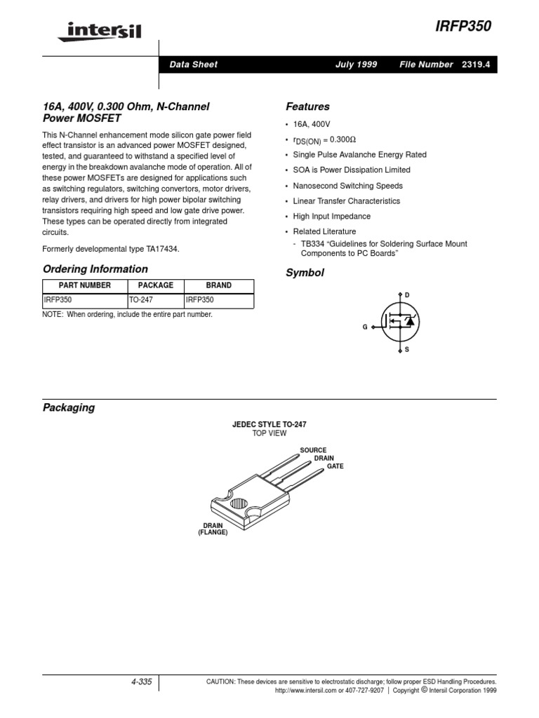 Transistor IRFP350 | PDF | Field Effect Transistor | Mosfet