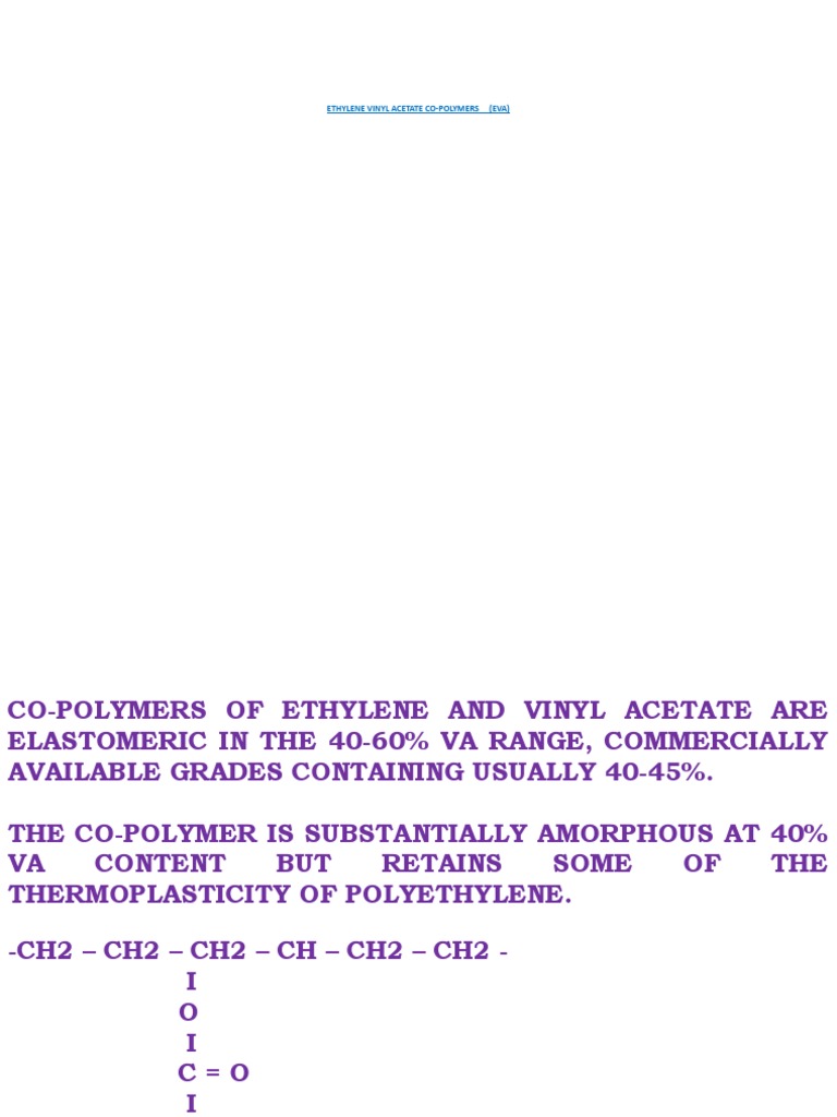 Ethylene Vinyl Acetate Co-Polymers (Eva) | PDF