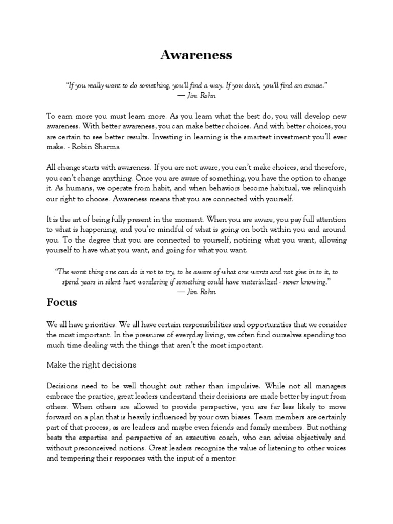 Gain Awareness and Make Better Choices | PDF