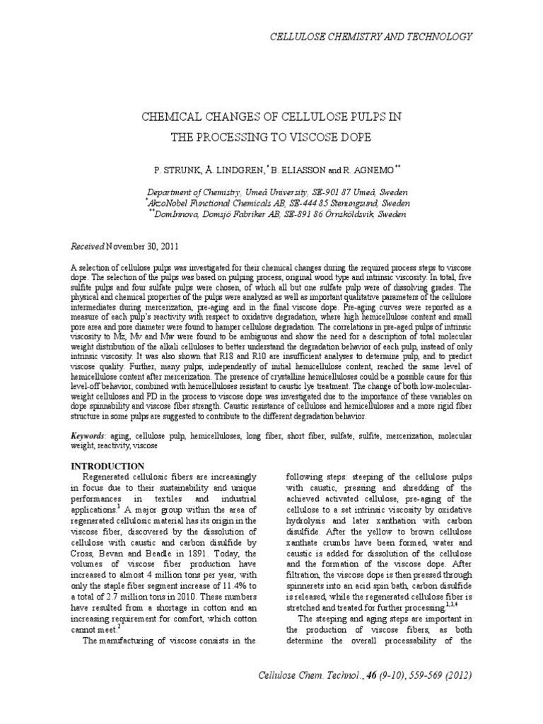 Chemical Changes of Cellulose Pulps in The Processing To Viscose Dope ...