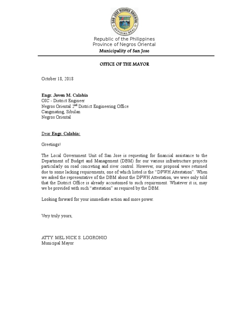 Letter Mayor DPWH Endorsement | PDF
