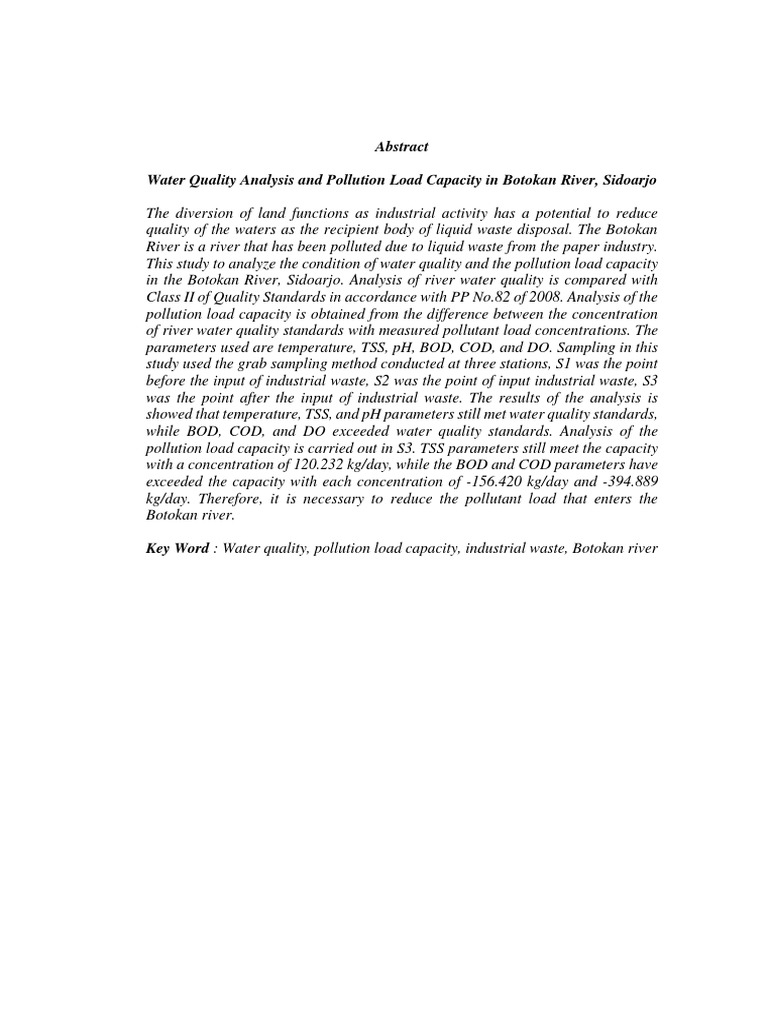 Water Quality in Botokan River, Sidoarjo | PDF