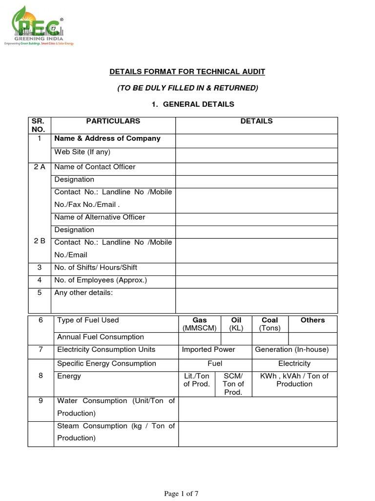 Energy Audit Technical Detail Format | PDF | Air Conditioning ...