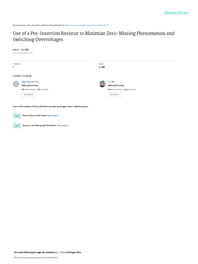 Use Of A Pre Insertion Resistor To Minimize Zero M Pdf Inductor Series And Parallel Circuits