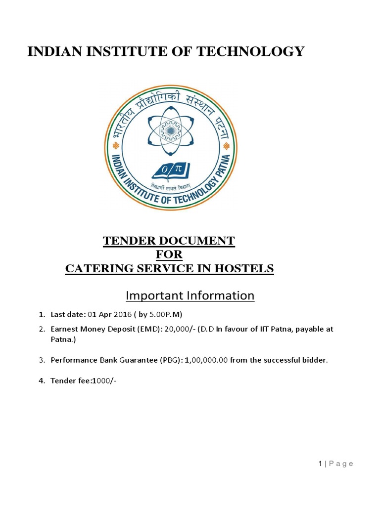 IIT PATNA Mess Tender 2016 | PDF | Employment | Restaurants