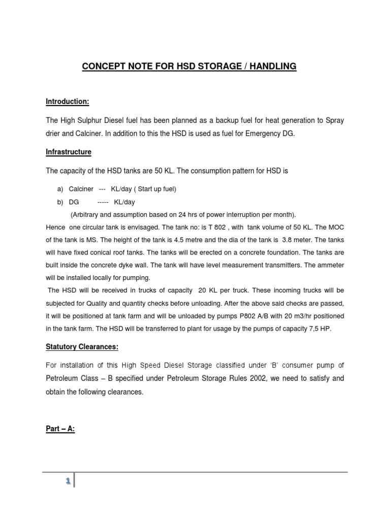 Concept Note For HSD Storage / Handling | PDF | Truck | Energy And Resource