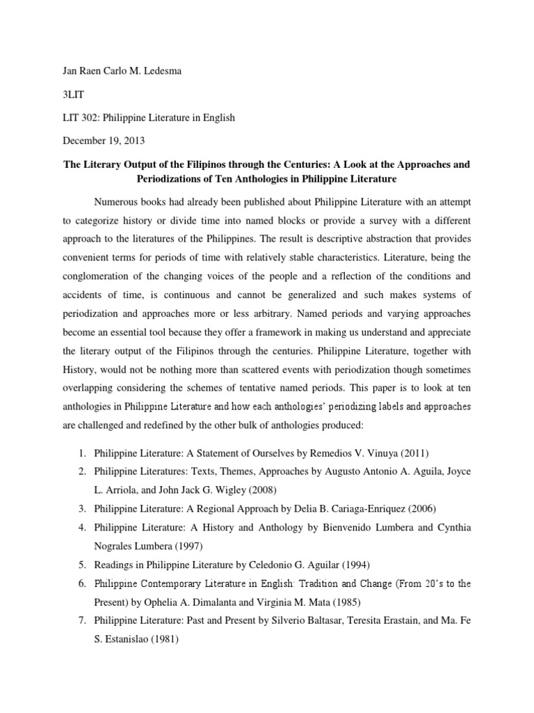 The Literary Output of The Filipinos Through The Centuries: A Look at ...