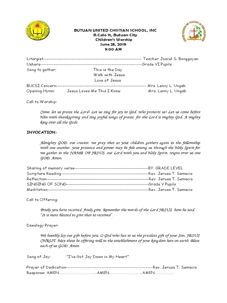 Chapel Hour Format | PDF | Amen | Prayer