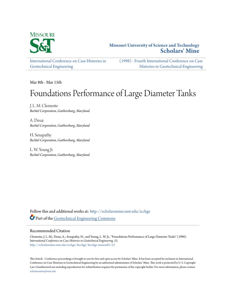 Foundations Performance of Large Diameter Tanks | PDF | Geotechnical ...
