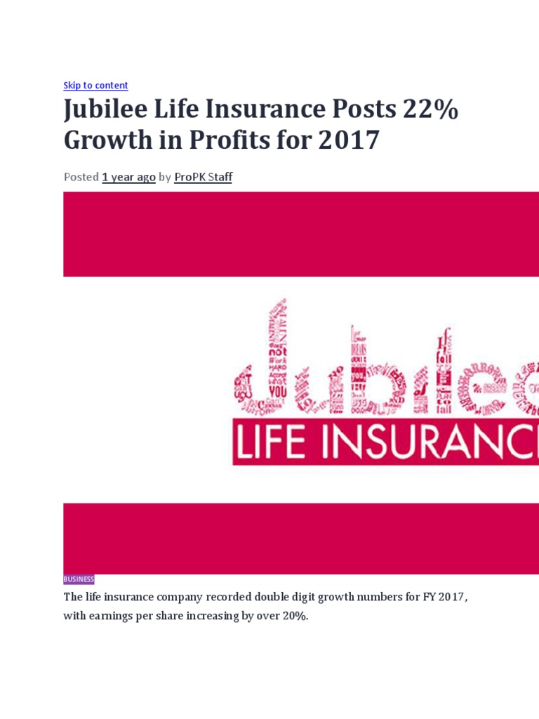 Jubilee Life Insurance Posts 22% Growth in Profits For 2017: 1 Year Ago ...