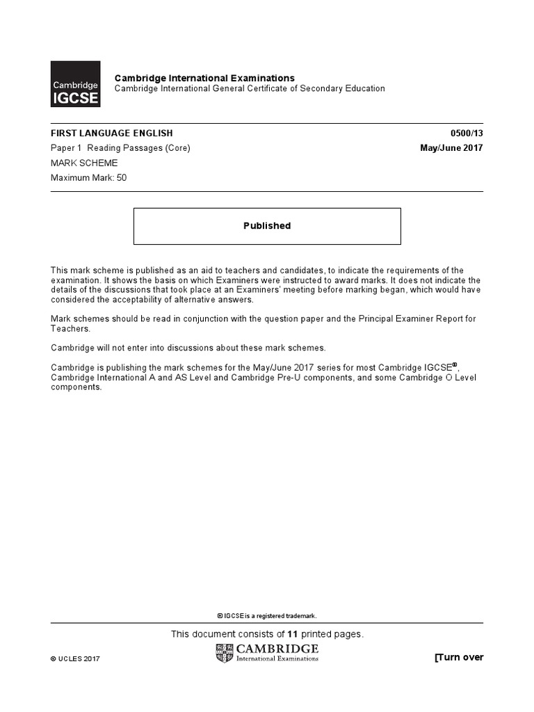 IGCSE English Past Paper El Dorado, Mark Scheme | PDF | Question