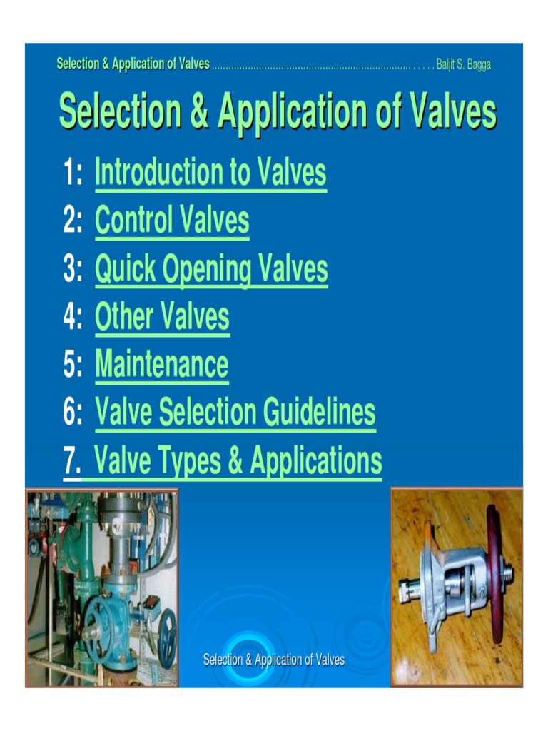 8-BSB - Selection & Applications of Valves | PDF | Valve | Pipe (Fluid Conveyance)