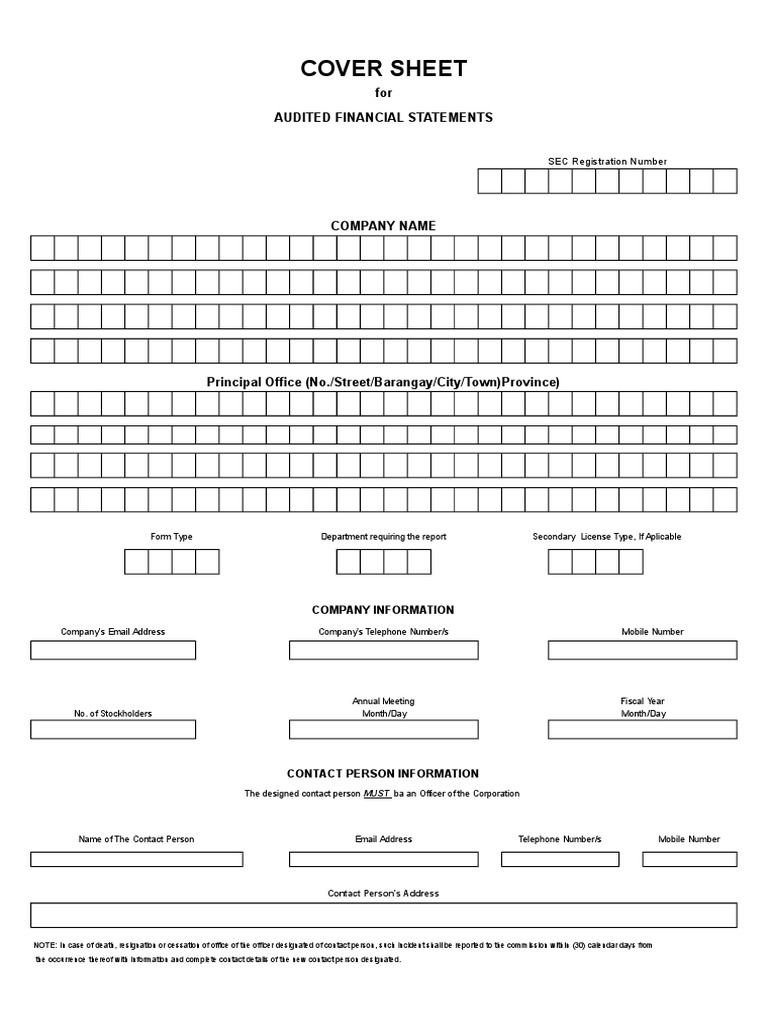 Cover Sheet: For Audited Financial Statements | PDF
