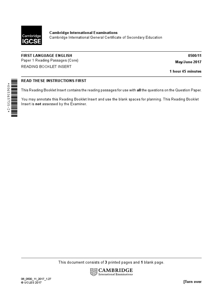 Reading Insert IGCSE Past Paper English First Language | PDF | Nature