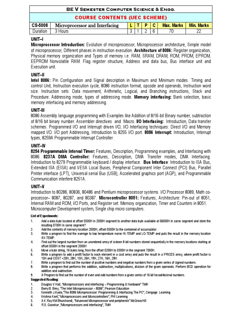 Microprocessor and Interfacing: Course Contents (Uec Scheme) | PDF | Relational Model ...