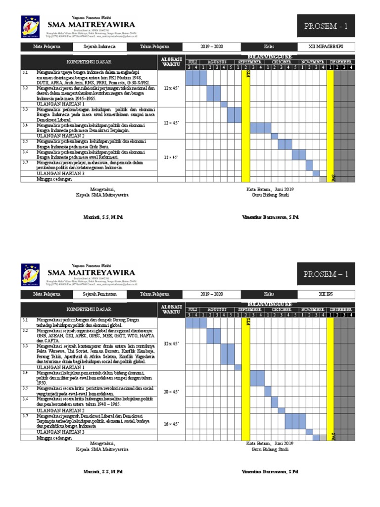 Prosem Kelas Xii Sejarah Indonesia Dan Peminatan | PDF