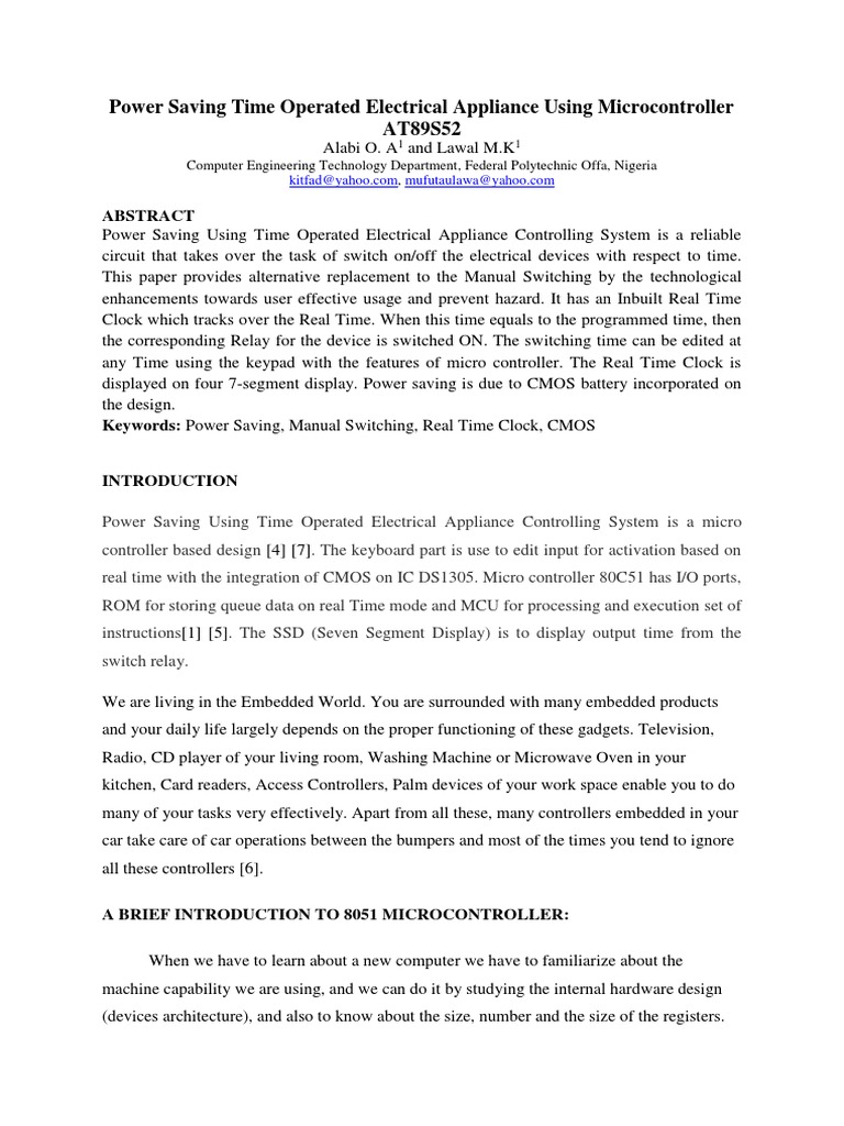 Power Saving Time Operated Electrical Appliance Using Microcontroller AT89S52 | PDF ...