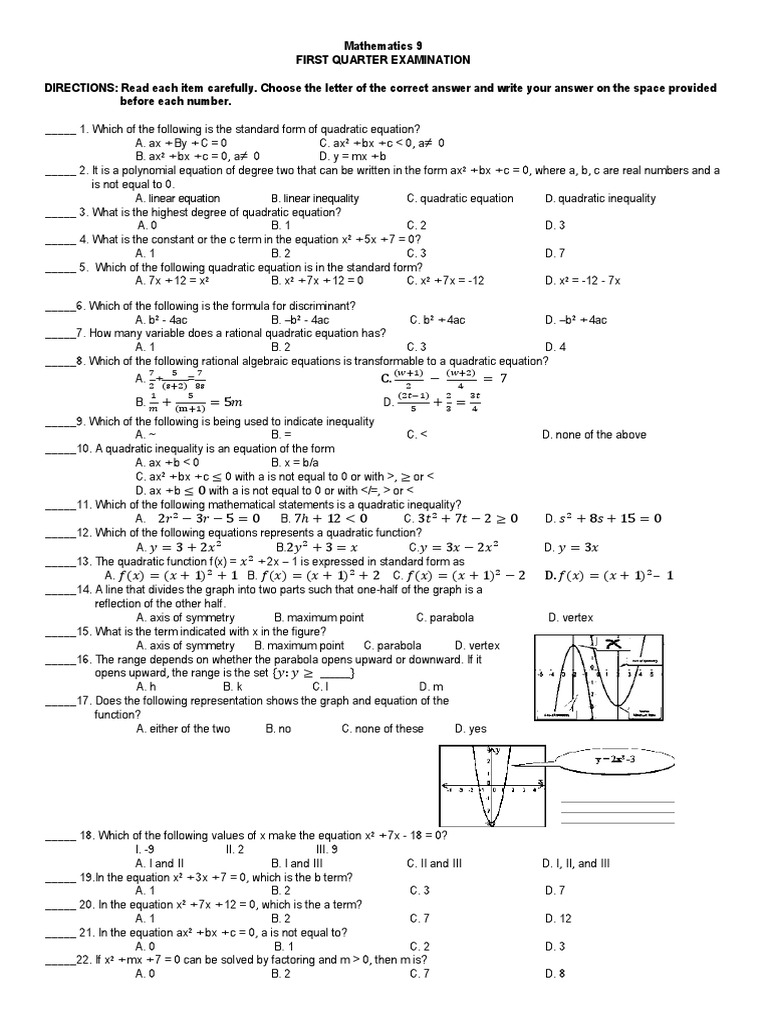Grade 9 Math: Quadratic Equations | PDF | Quadratic Equation | Equations