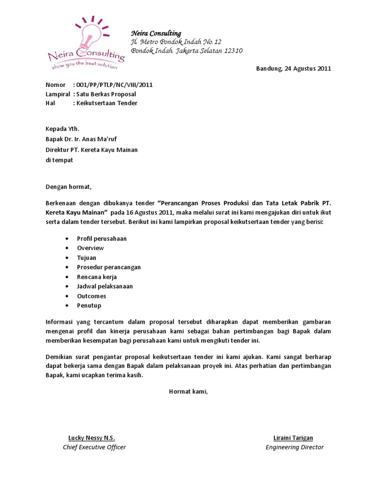 Surat Pengantar Proposal Keikutsertaan Tender+tahap1 | PDF