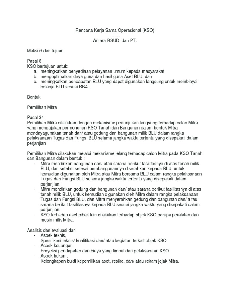 Rencana Kerja Sama Operasional | PDF