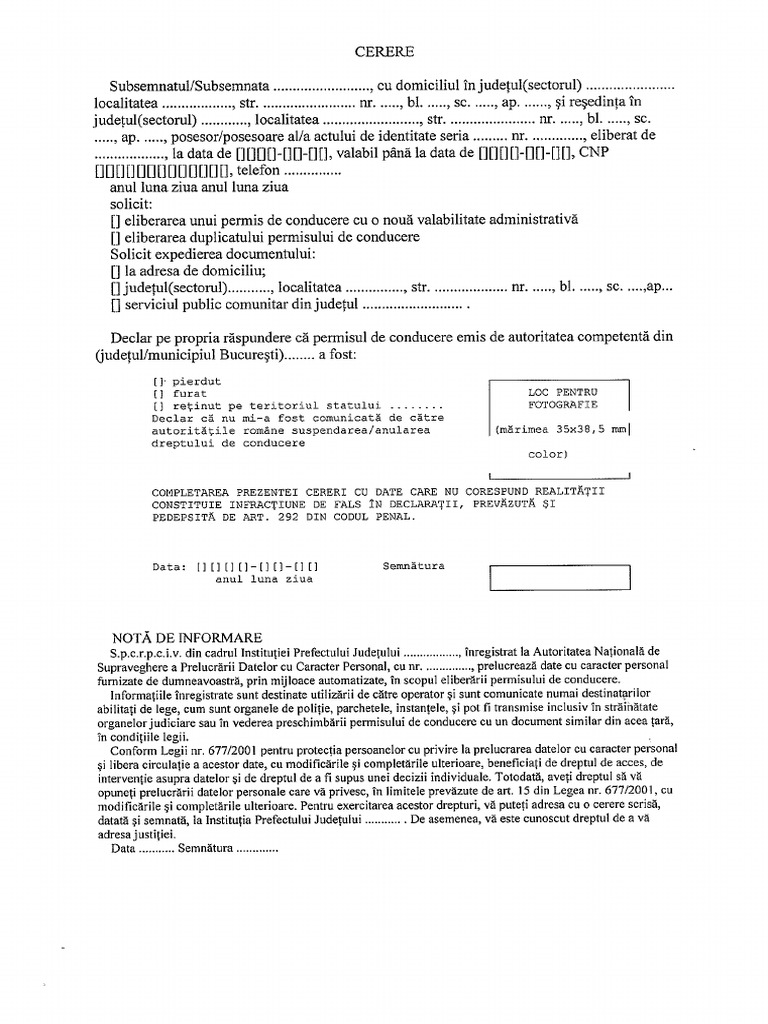 Cerere Schimbare Permis PDF | PDF