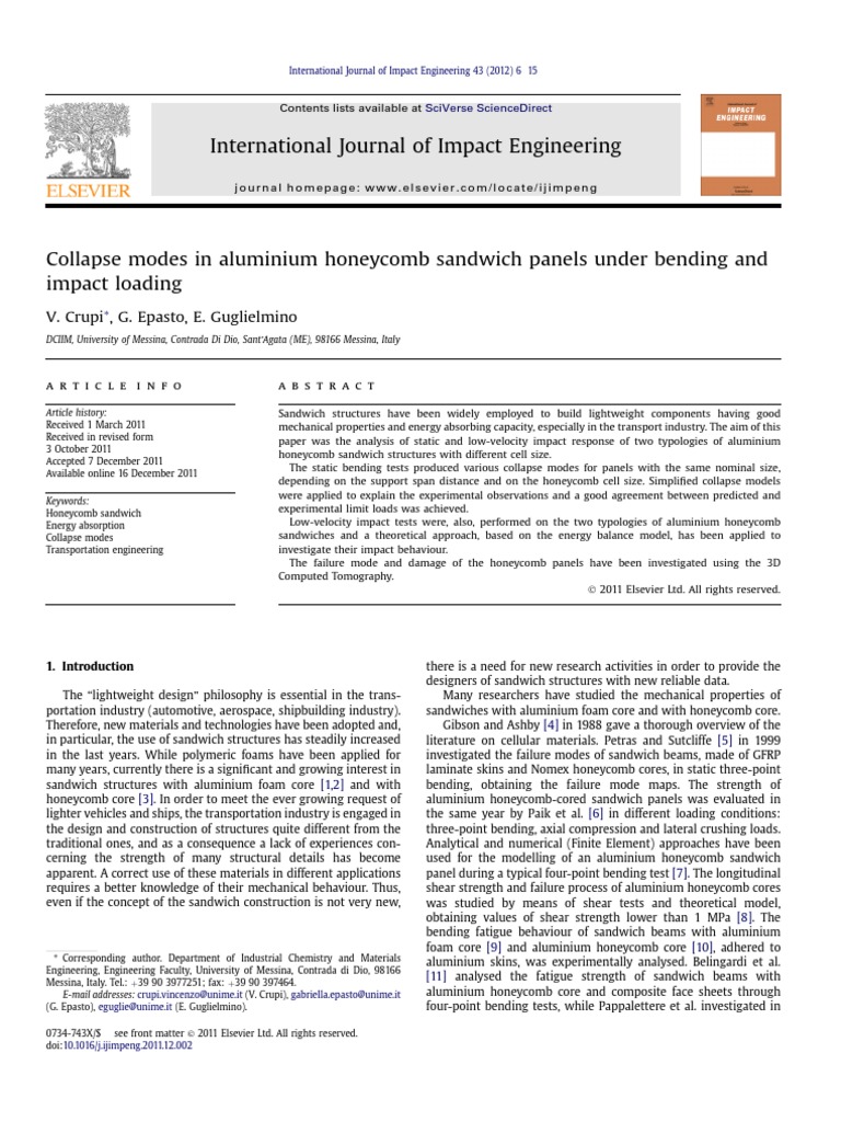Collapse Modes in Aluminium Honeycomb Sandwich Panels Under Bending and Impact Loading | PDF ...