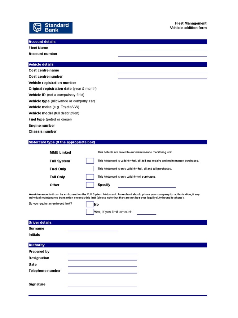 Adding a New Vehicle to the Fleet: A Form for Capturing Essential ...