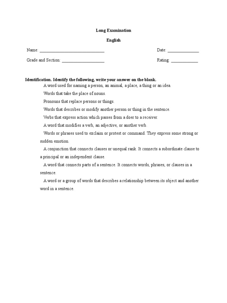 Long Examination | PDF | Clause | Sentence (Linguistics)