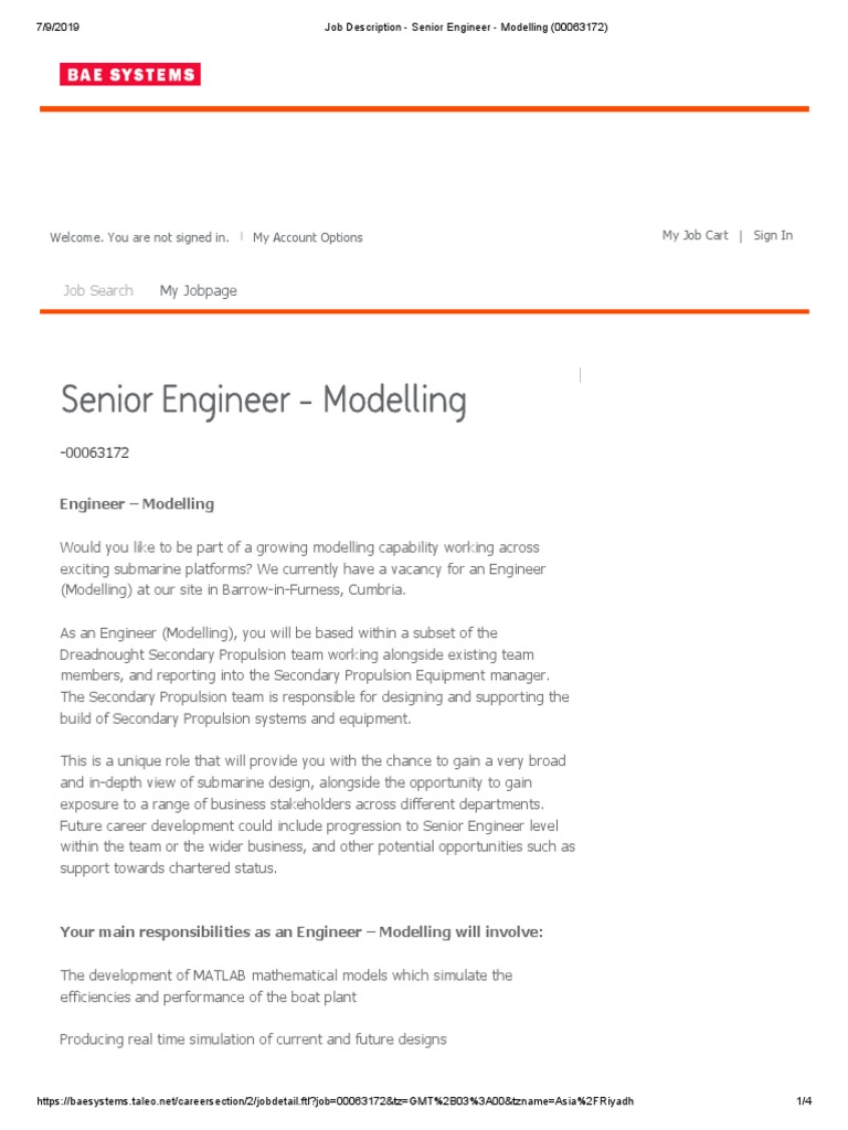 Job Description - Senior Engineer - Modelling (00063172) | PDF ...