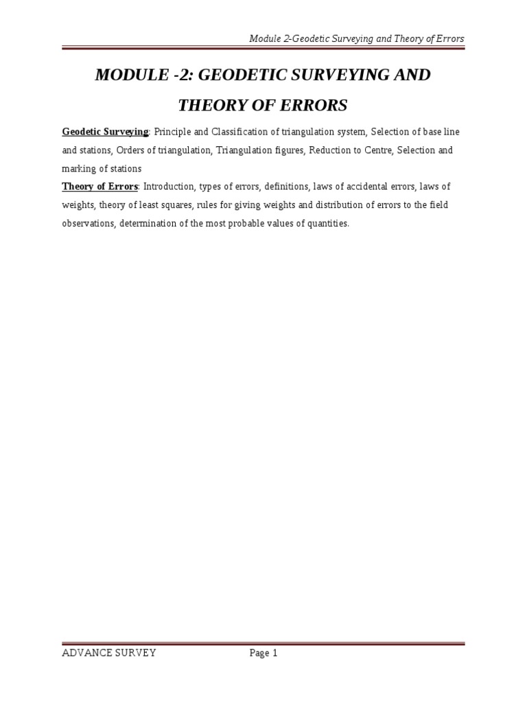 Module - 2: Geodetic Surveying and Theory of Errors | PDF | Errors And Residuals | Standard Error
