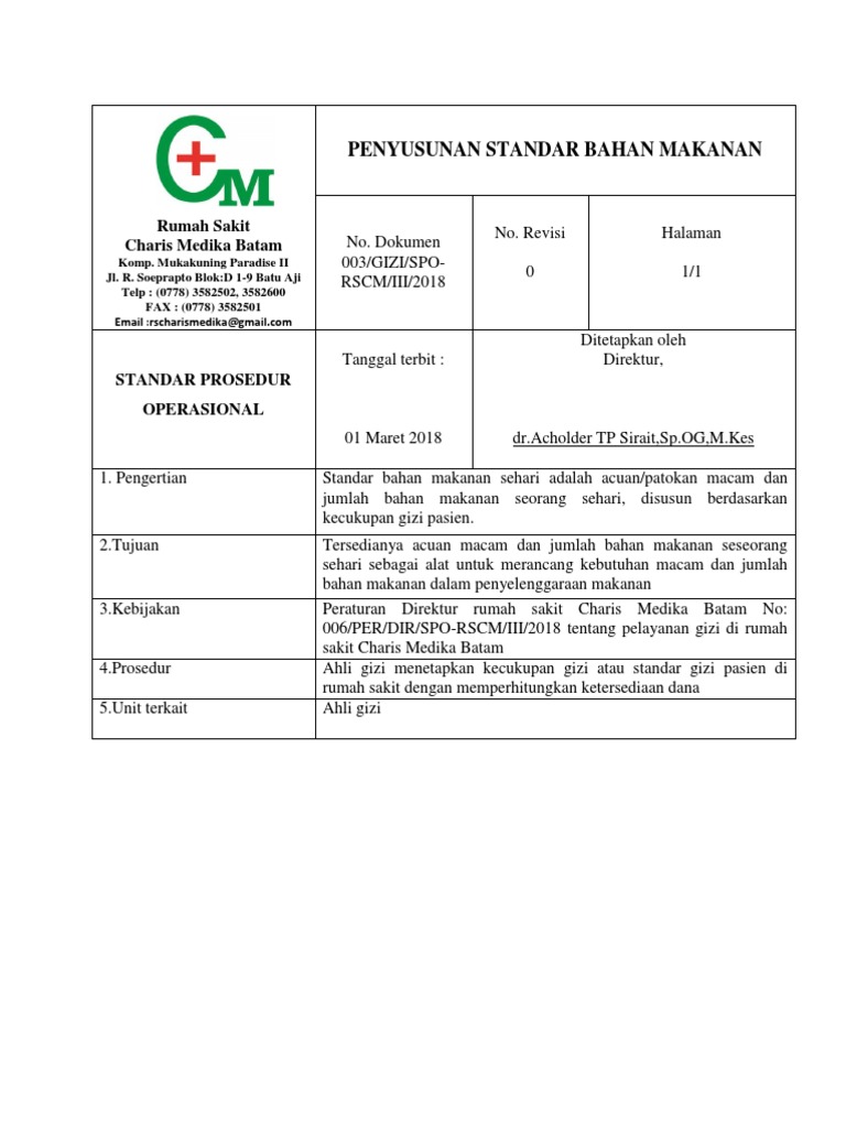 Penyusunan Standar Bahan Makanan | PDF