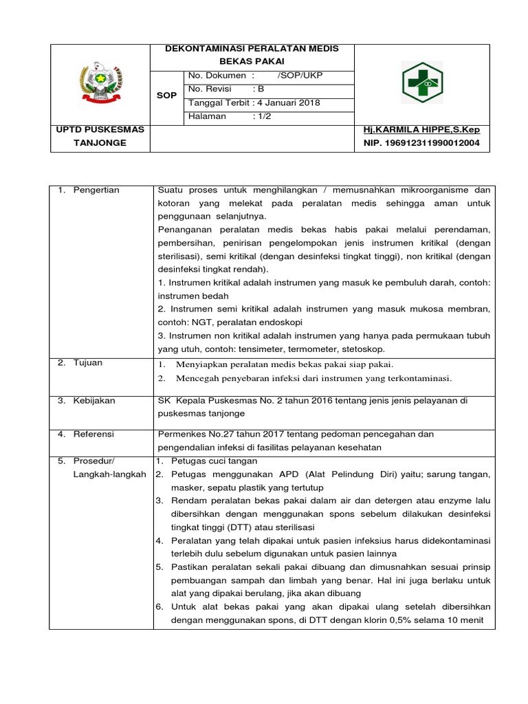 Sop Dekontaminasi Alat | PDF | Kesehatan Holistik