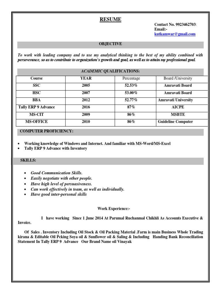 Resume: Percentage Board /university | PDF | Behavior Modification ...