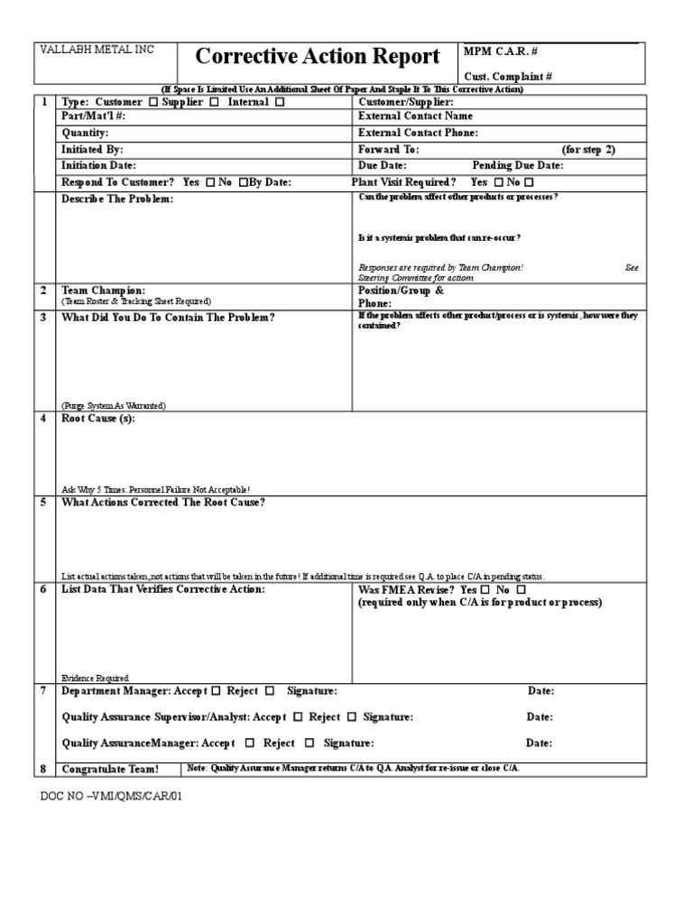 Corrective Action Form-qs-141A | PDF | Quality Assurance | Business Process