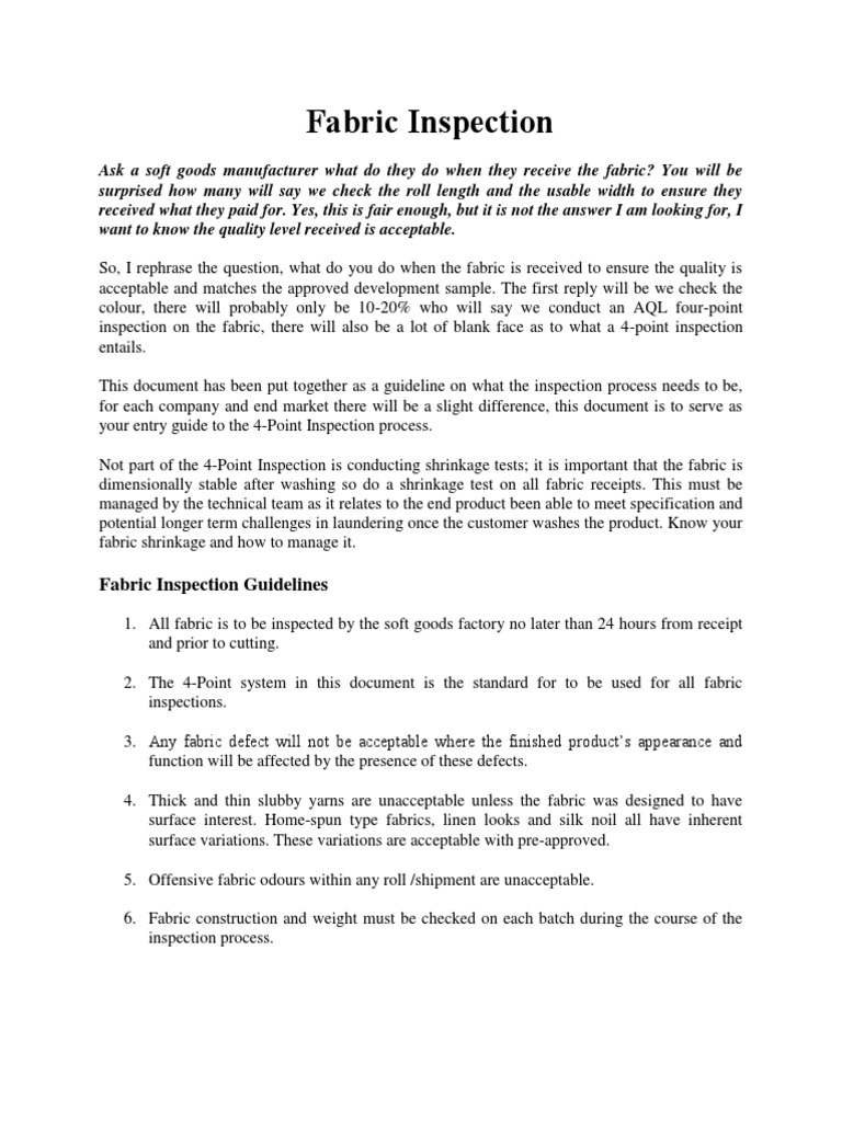 Fabric Inspection Guidelines | PDF | Spinning (Textiles) | Textiles