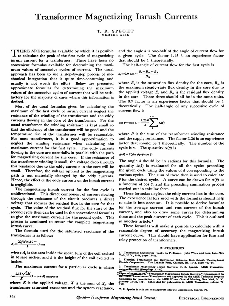 Transformer Magnetizing Inrush Currents: For Most Transformers, It Is A ...