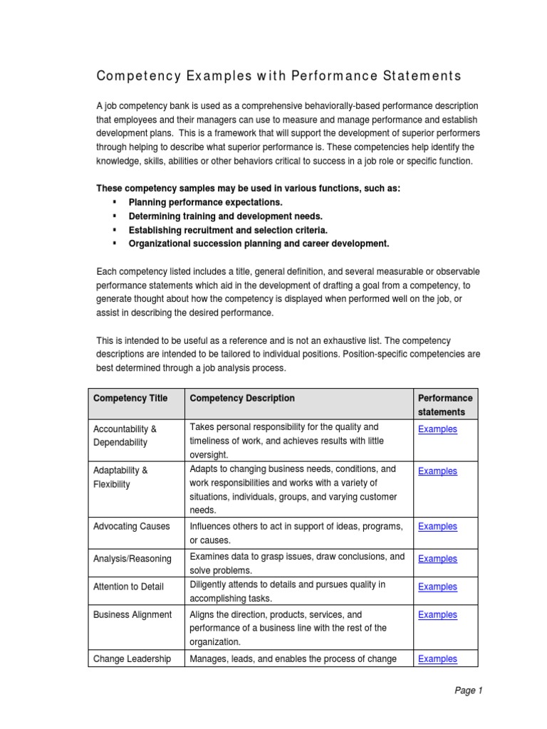 Extensive List of Competency-Based Interview Questions | PDF ...