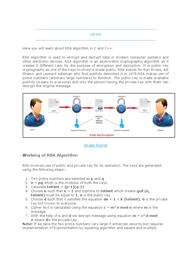 Lab Rsa: Working of RSA Algorithm | PDF