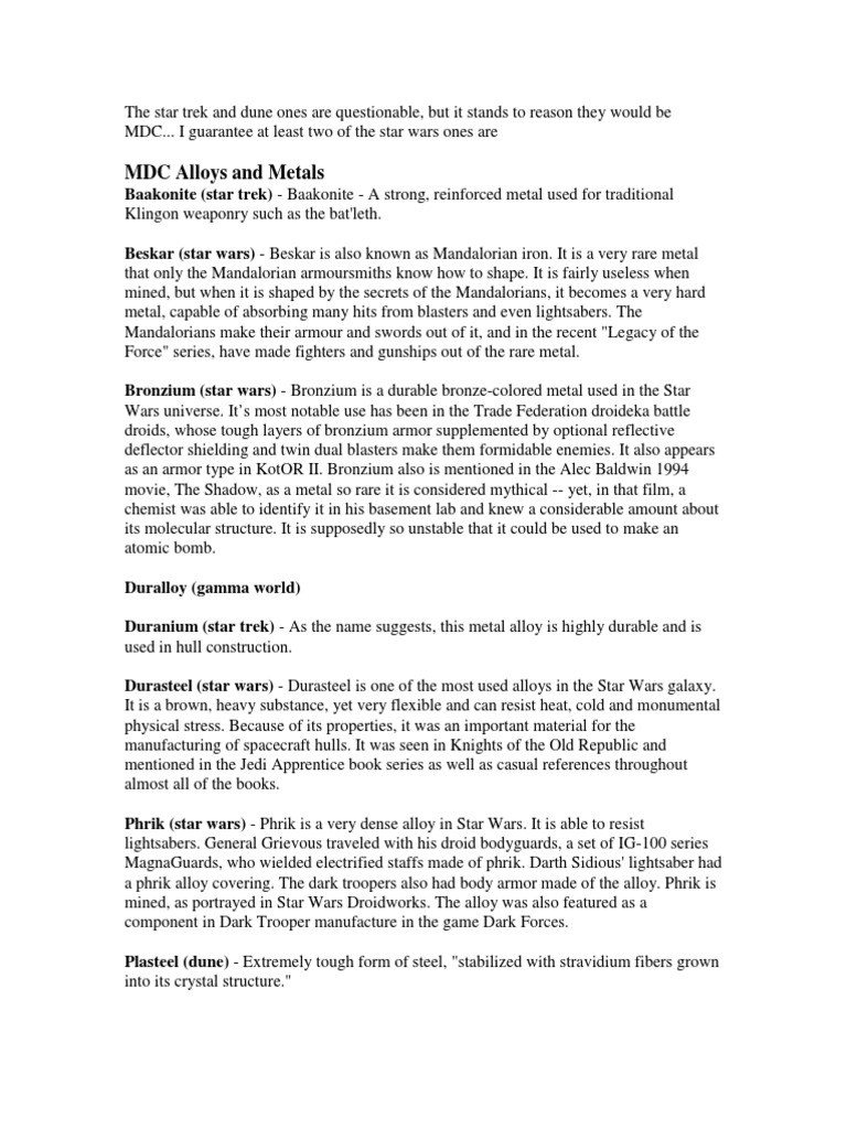 An Extensive List of Fictional Metals, Alloys, Ceramics, Concretes ...