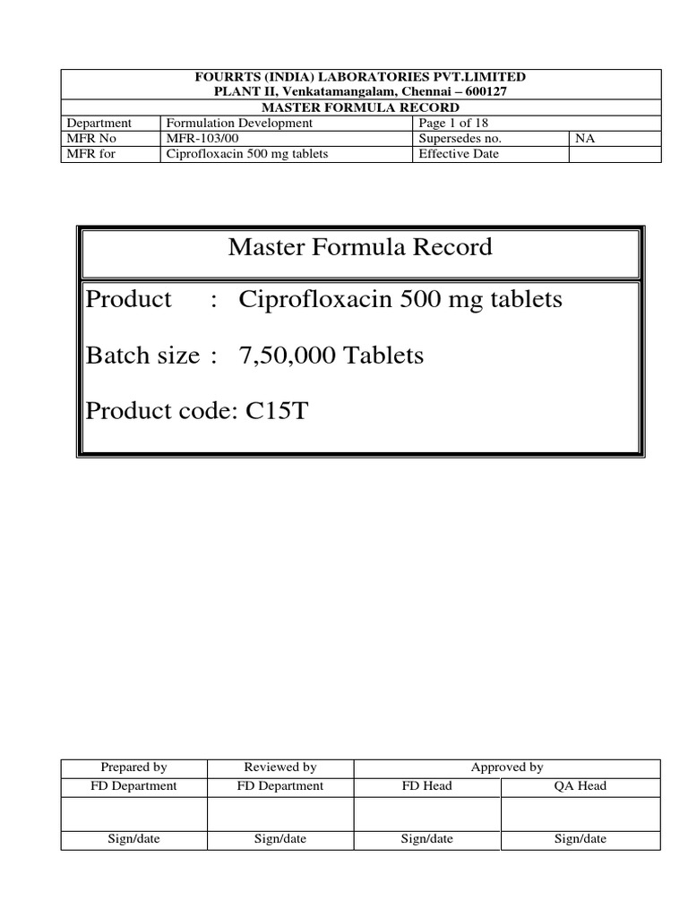 Cipro - MFR 500r1 | PDF | Tablet (Pharmacy) | Starch