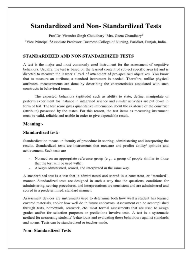 Standardized and Non-Standardized Tests | PDF | Validity (Statistics ...