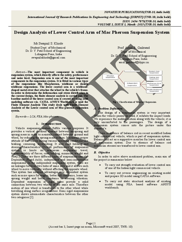 Updated Paper, Design Analysis of Lower Control Arm of Mac Pherson ...