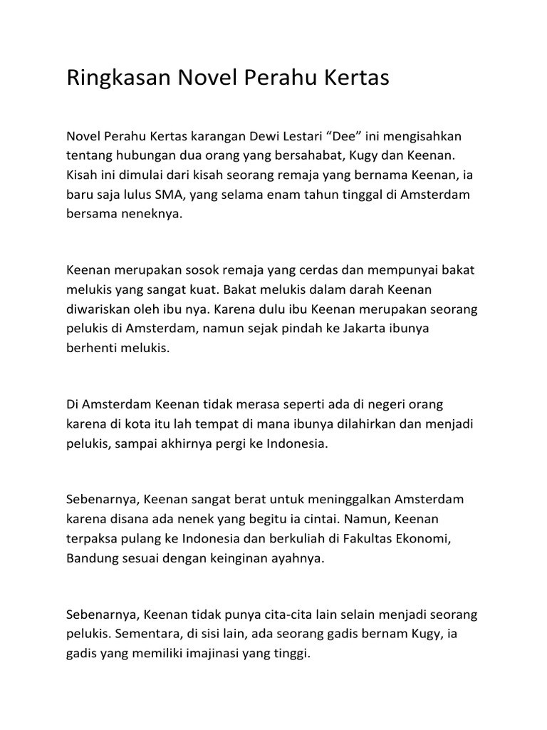 Ringkasan Novel Perahu Kertas | PDF