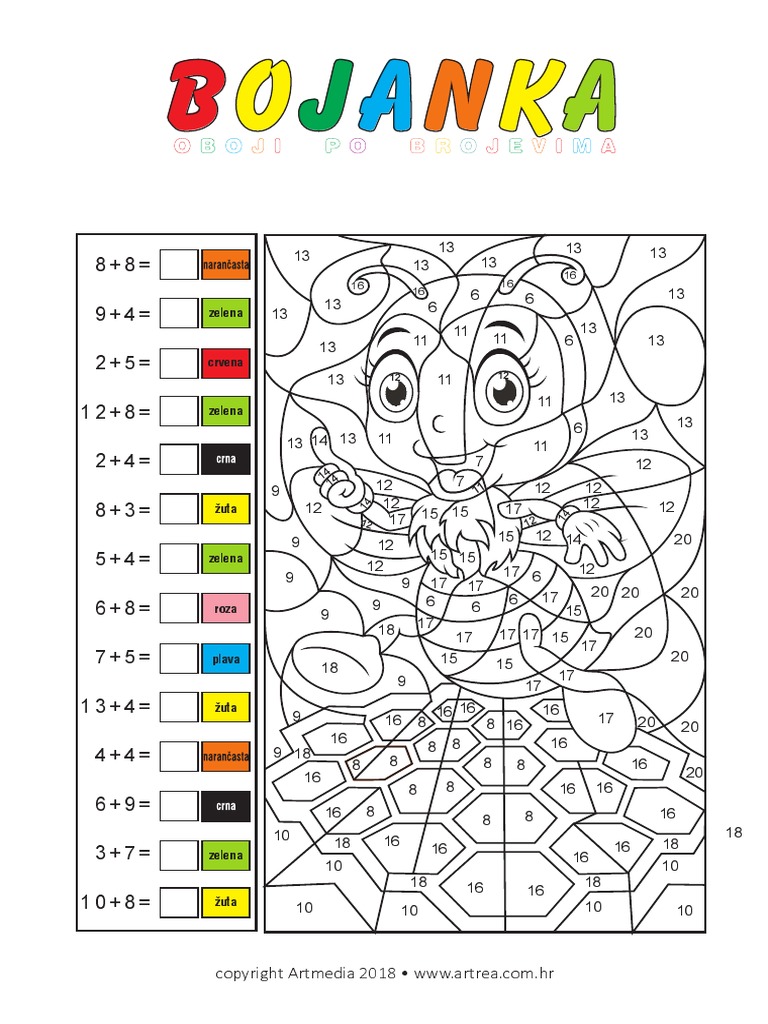 Zbrajanje I Oduzimanje Do 20 (Bojanka) 4 | PDF