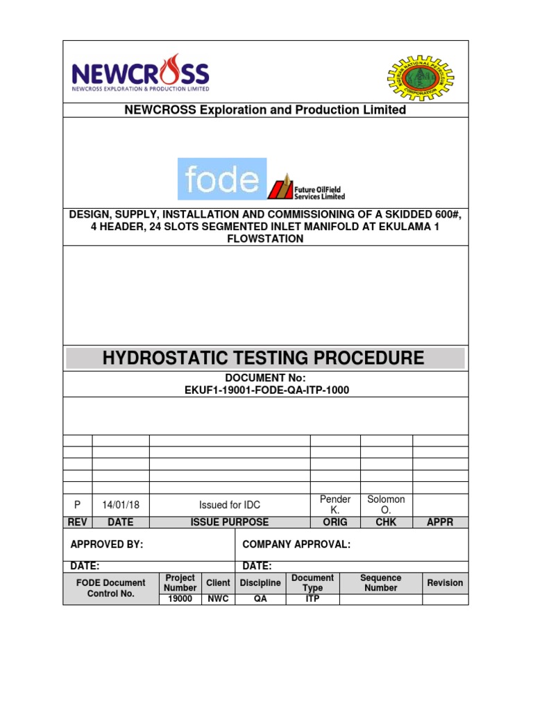 Ekulama1 Hydrostatic Testing Procedure - Rev 2 | PDF | Pipe (Fluid ...
