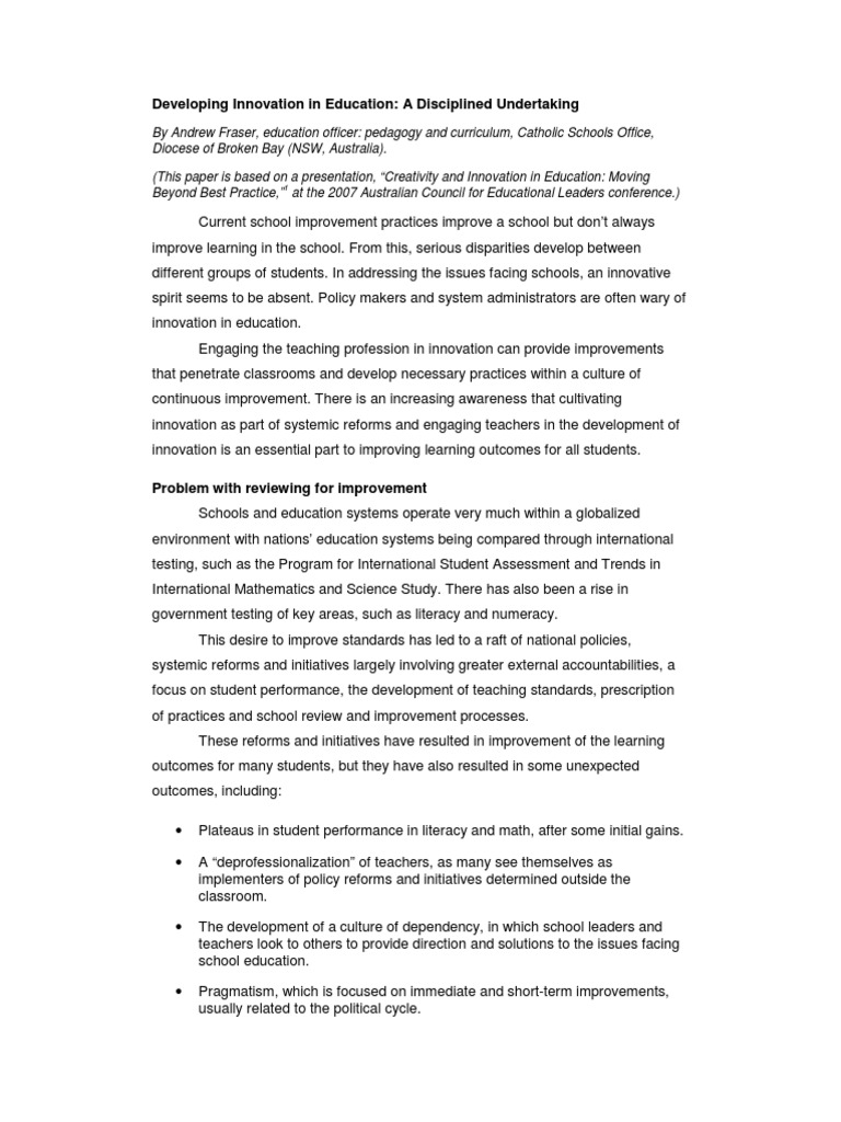 Innovation in Education: A Teacher's Guide | PDF | Creativity | Teachers