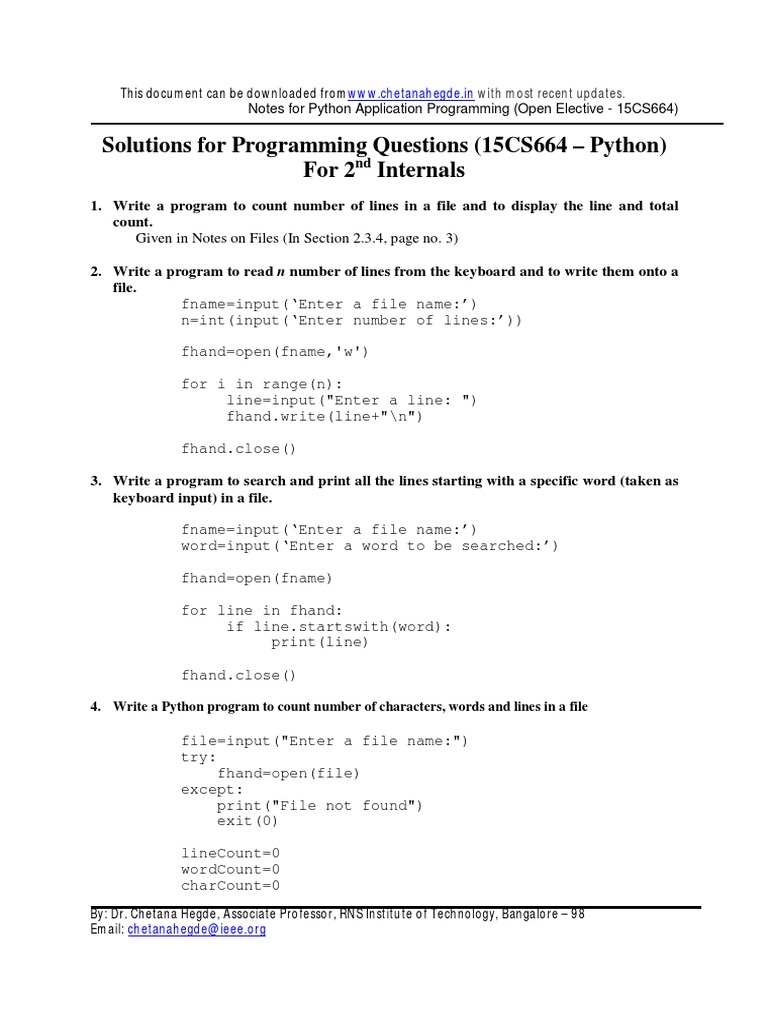 Python Programming Notes for 15CS664 | PDF | Computer File | String ...