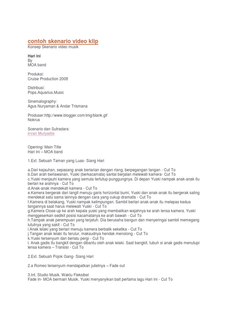 Contoh Skenario Video Klip | PDF